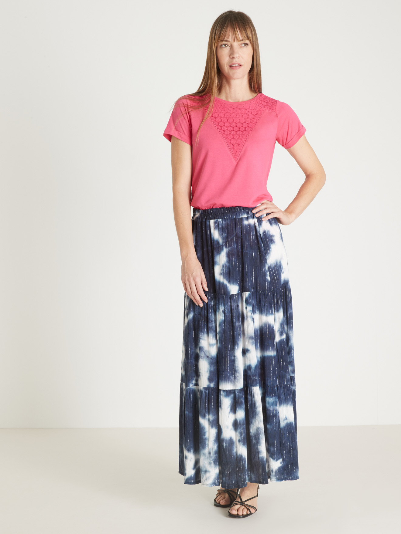 Jupe élastiquée tie and dye à volants - Daxon - Femme | Daxon